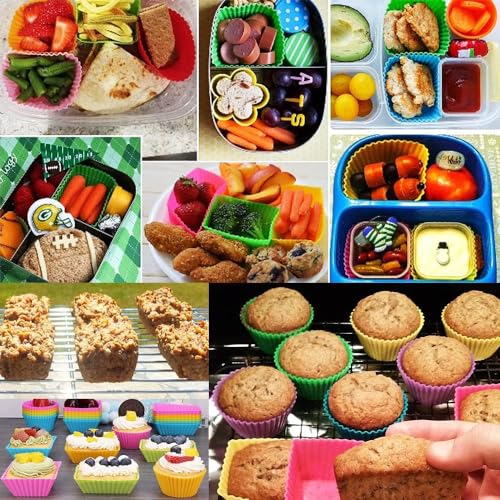 Wisehold 24PCS Silicone Lunch Cups, 3 Shapes of Large Silicone Cupcake Liners, Reusable Silicone Baking Cups, Multisize Silicone Muffin Cups for Lunch Box Dividers