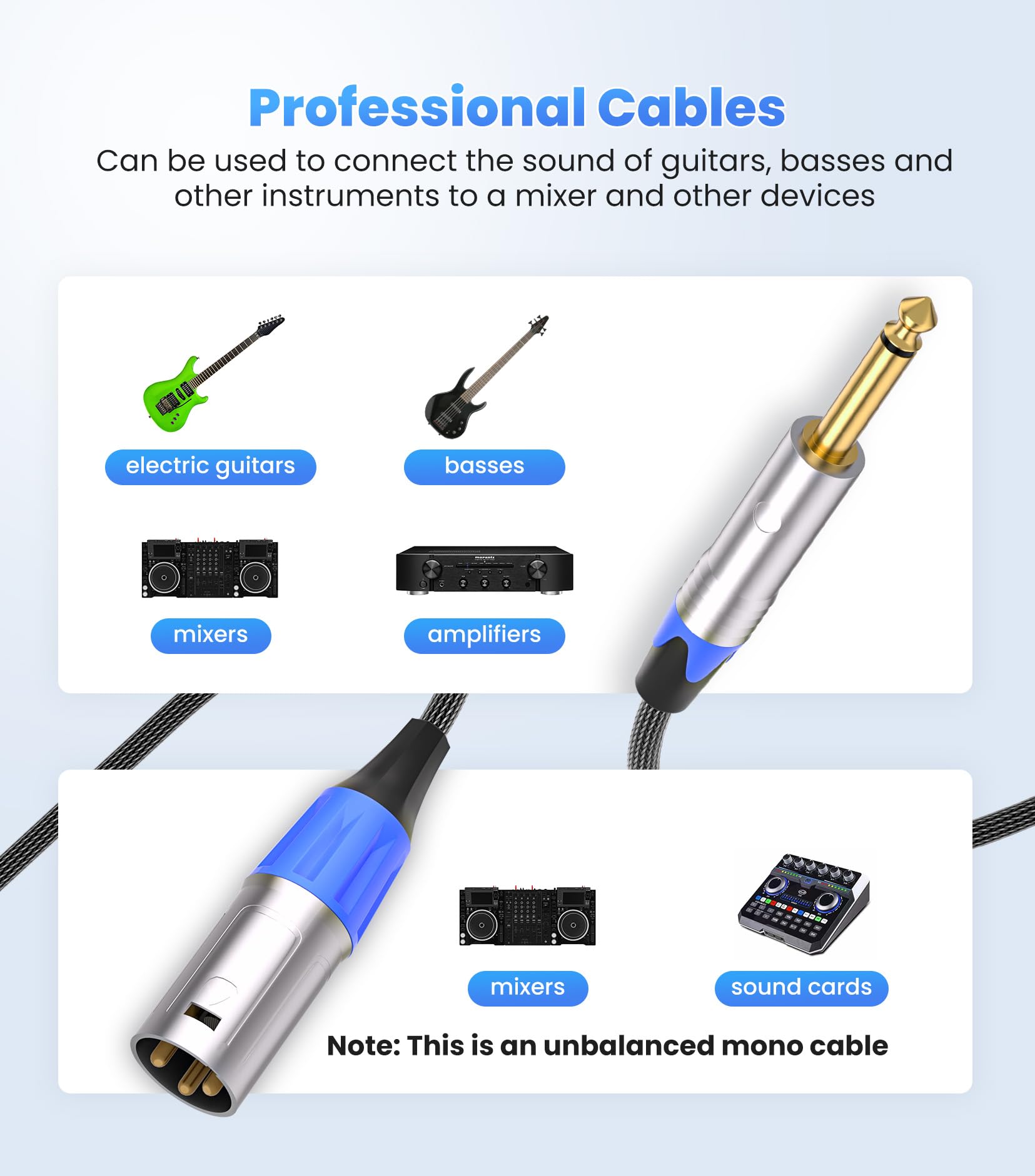 tisino XLR to 1/4β TS Cable, Quarter inch Mono to XLR Male Unbalanced Interconnect Cable Cord for Amplifiers, Instruments - 3 Feet