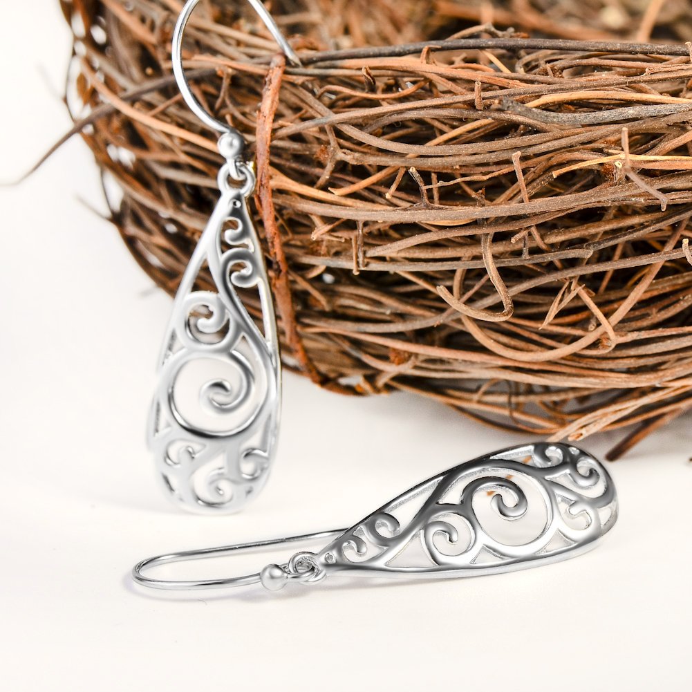 Sterling Silver Teardrop Dangle Filigree Earrings Jewelry Gifts for Women Abalone