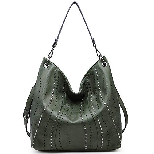 VONMAY Purses for Women Vegan Leather Handbags Large Ladies Studs Hobo Bags Tote Purse Bucket Shoulder Bag (Army green)
