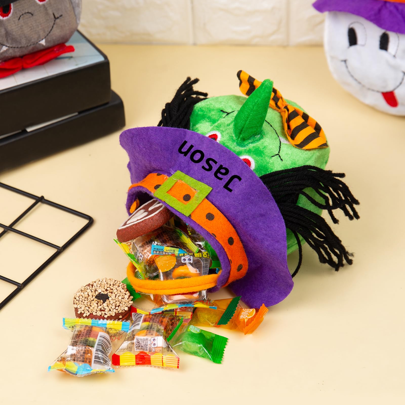 Personalized Halloween Candy Bags Customized Embroidered Name Trick or Treat Reusable Tote Bags for Girls Boys Kids (Style 4)