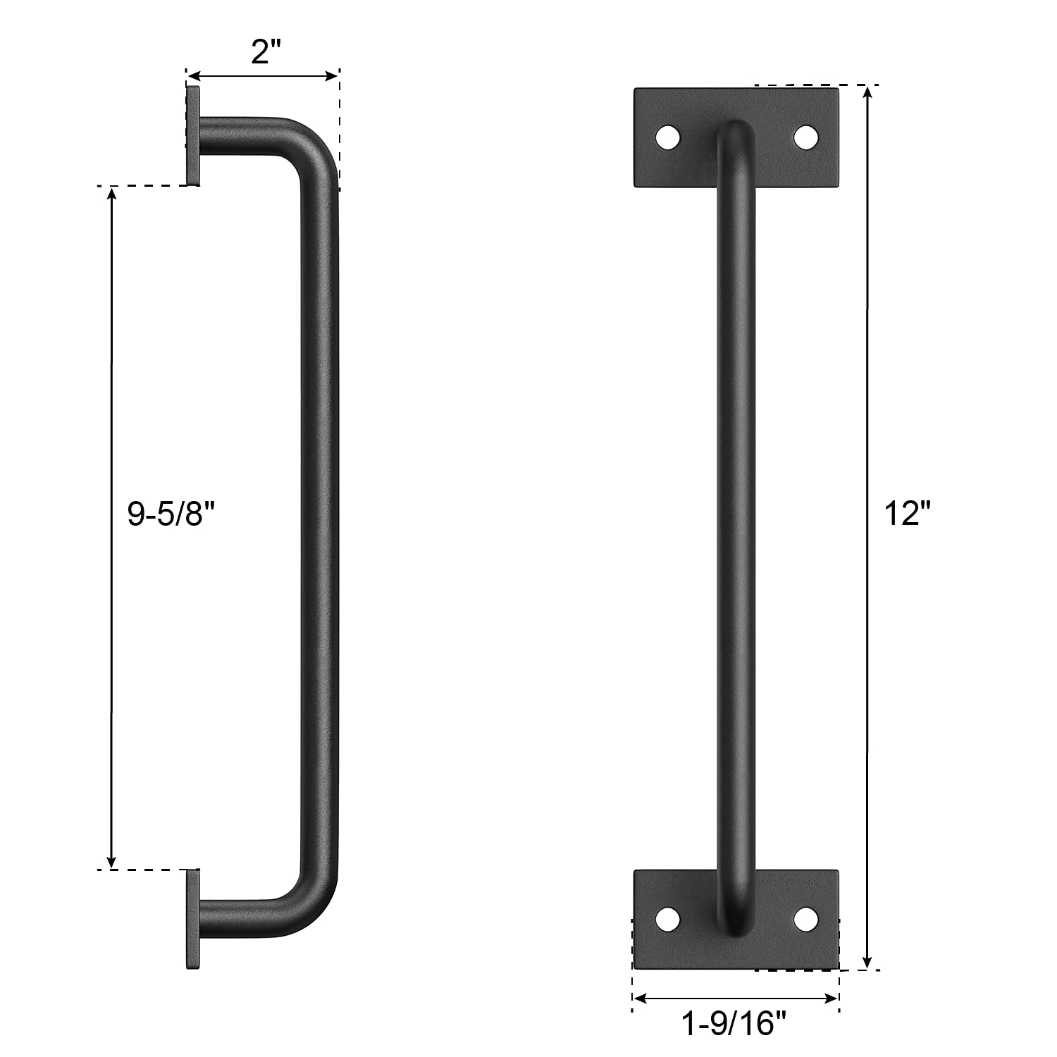 WINSOON 12'' Sliding Door Handle Hardware Barn Rustic Bar Pulls, Industrial Simple Iron Gate Handle Pull Set for Garage Cabinet, Flush Face Mounting with Screws, Black