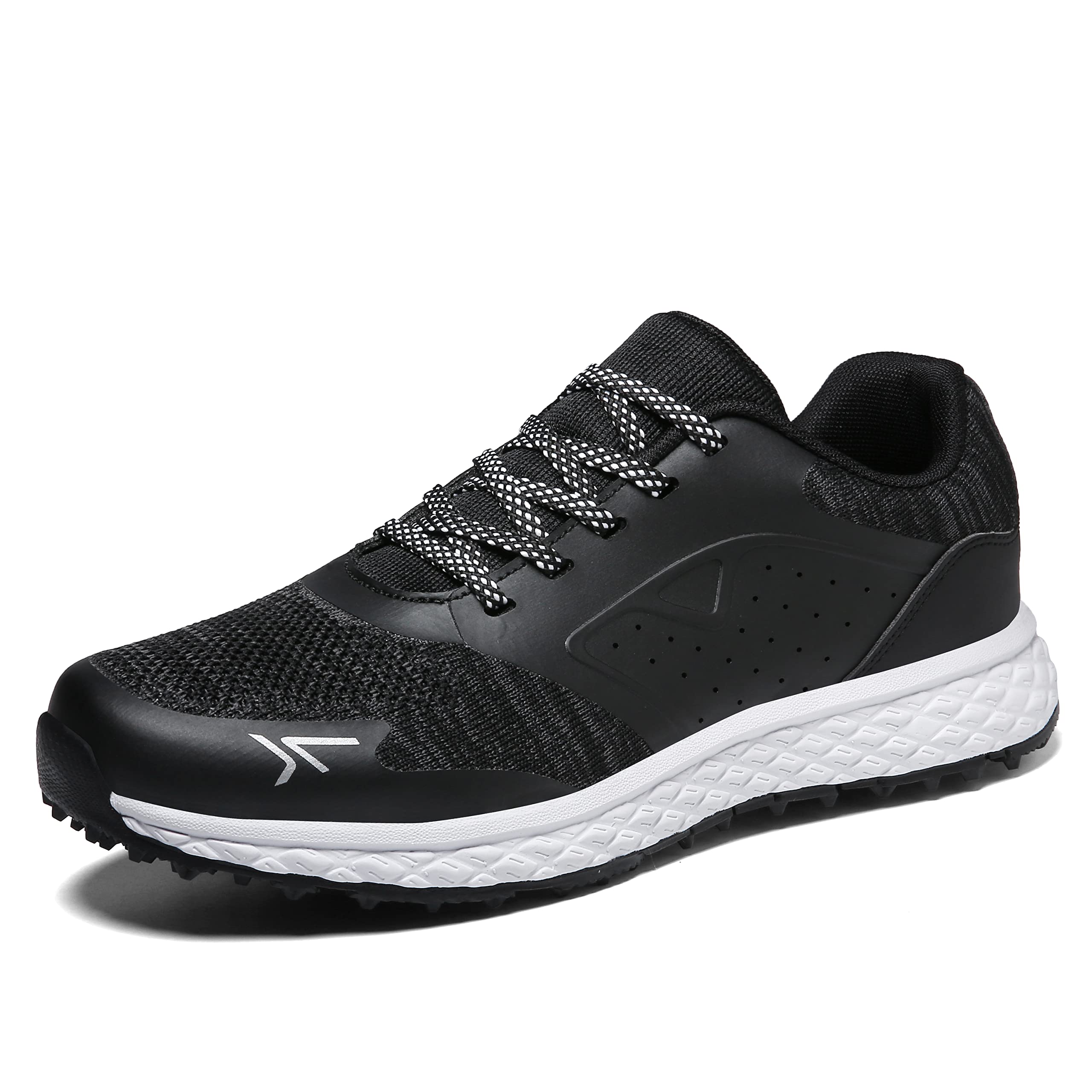 WOLFWAY Mens Golf Shoes Spikeless Mesh Golf Ball Sneakers Classic Outdoor Golf Walking Cleats Black 44
