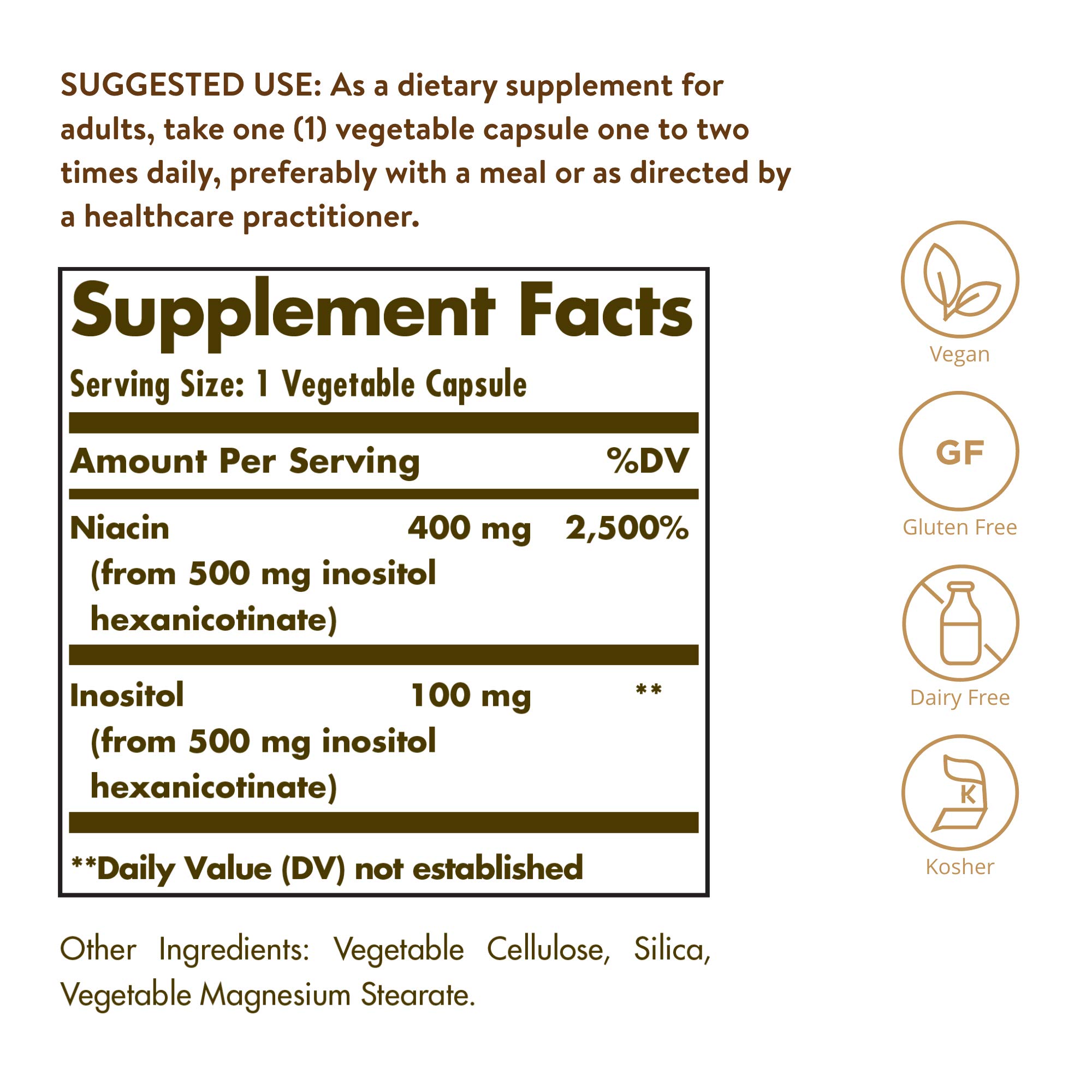 Solgar ? No-Flush Niacin (Vitamin B3)(Inositol Hexanicotinate) 500 mg, 50 Vegetable Capsules