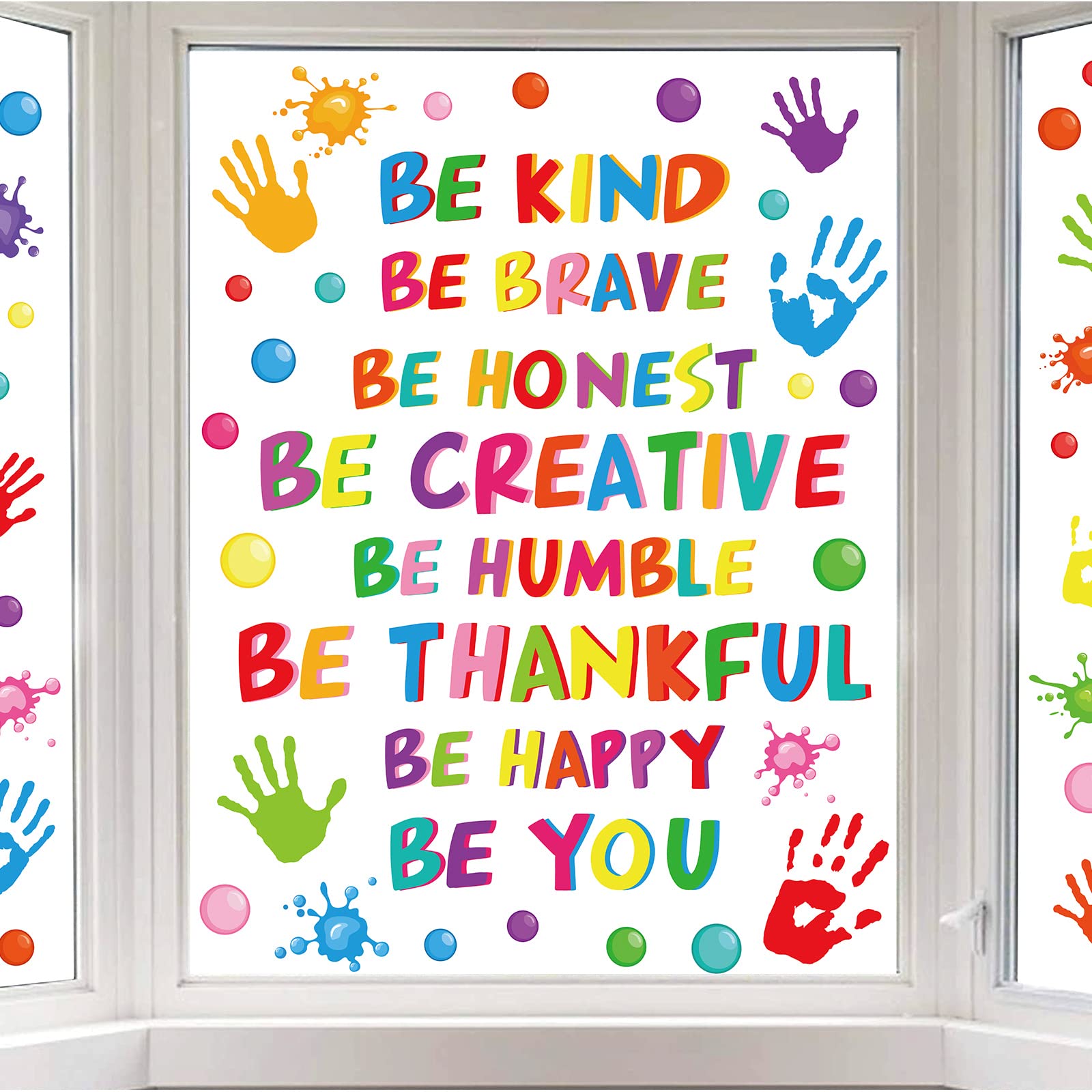 Whaline 9 Sheets Inspirational Quotes Window Clings Stickers Colorful Handprint Positive Sayings for Home Bedroom Living Room School Classroom Nursery Playroom Decoration, 100Pcs
