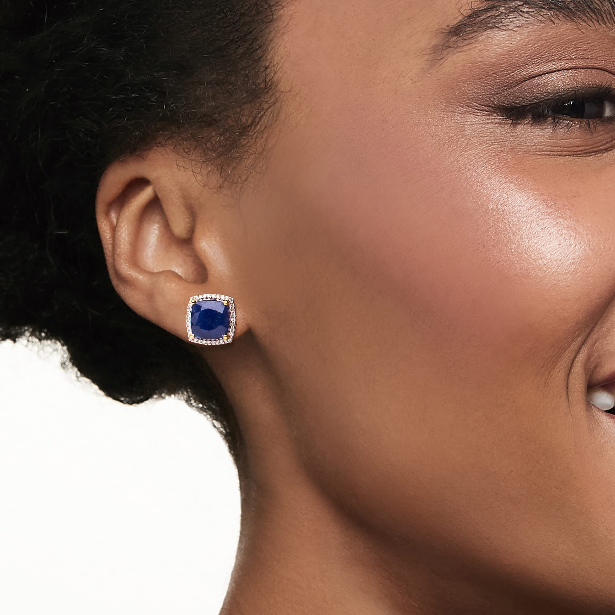 Ross-Simons 7.75 ct. t.w. Sapphire and .27 ct. t.w. Diamond Stud Earrings in 14kt Yellow Gold
