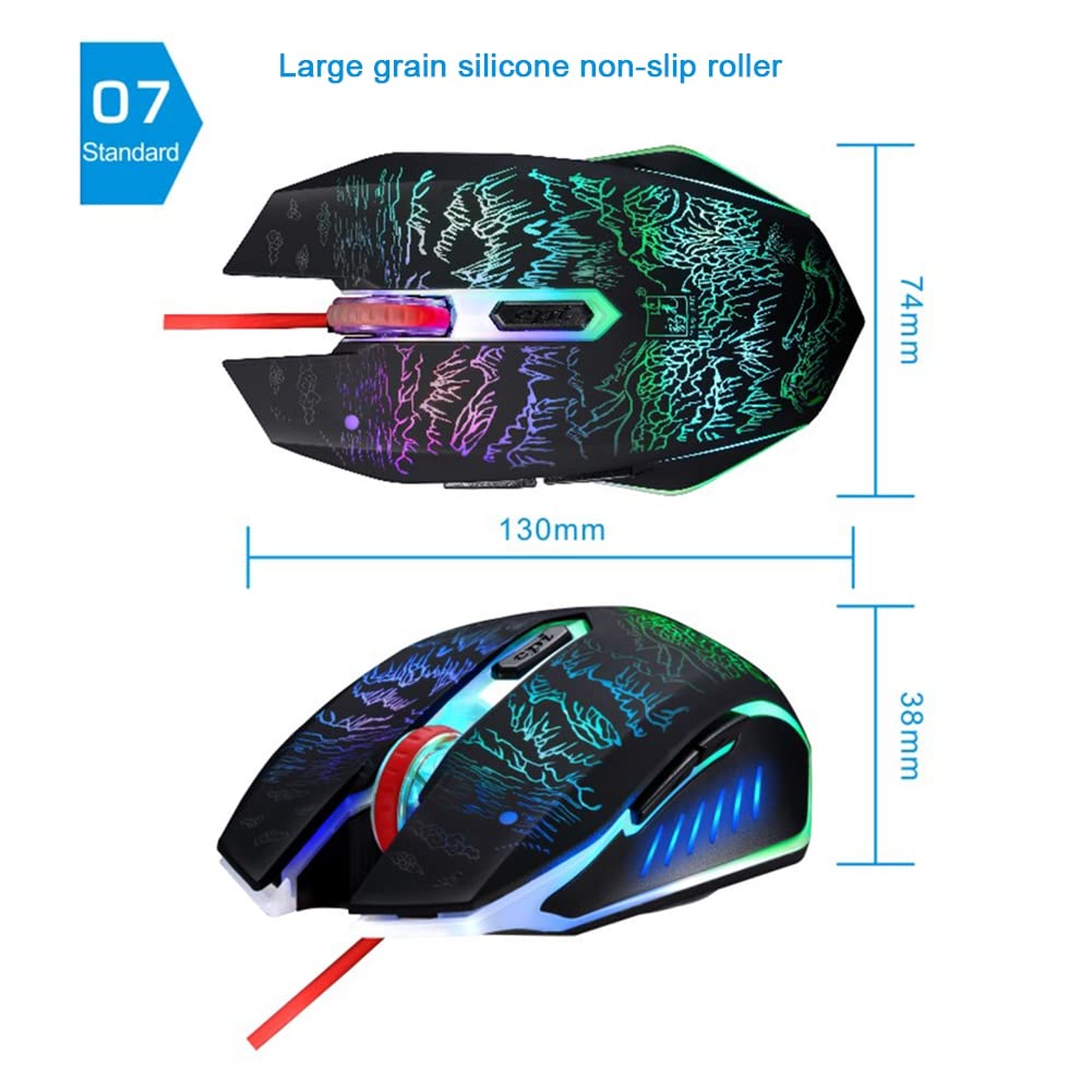 ZEROFEEL Wired Gaming Mouse with Backlit, USB Ergonomic Gamer Mouse, 3 Adjustable DPI, Luminous Computer Game Mice with 6 Programmable Buttons for Windows 7/8/XP/Vista Laptop, PC, laptops, MacBook