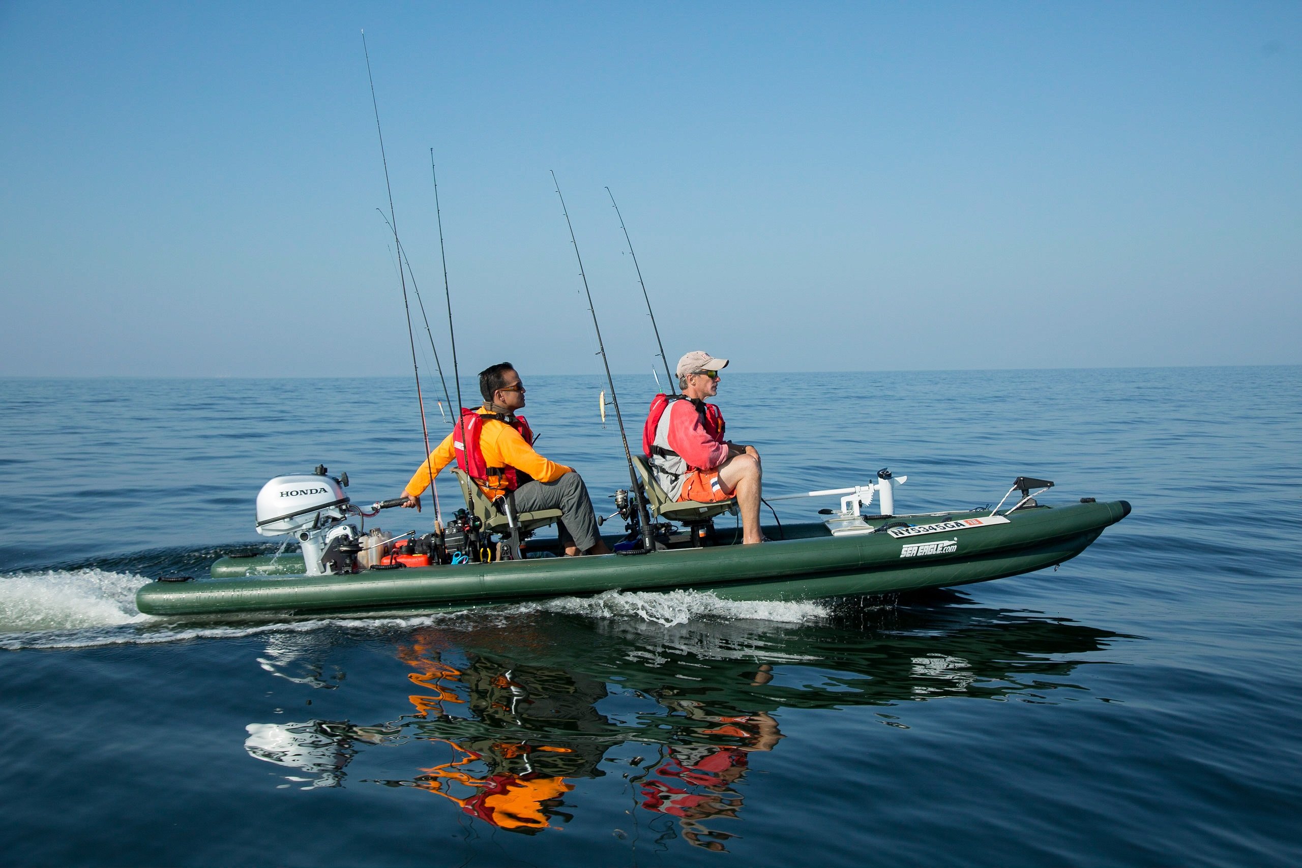 Sea Eagle FSK16 FishSkiff™16 Inflatable Frameless Fishing Boat 2 Person Swivel Seat Canopy Package