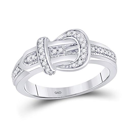Solid 10k White Gold Round Diamond Belt Buckle Band Engagement Wedding Anniversary Ring 1/5 Ct. - Size 10