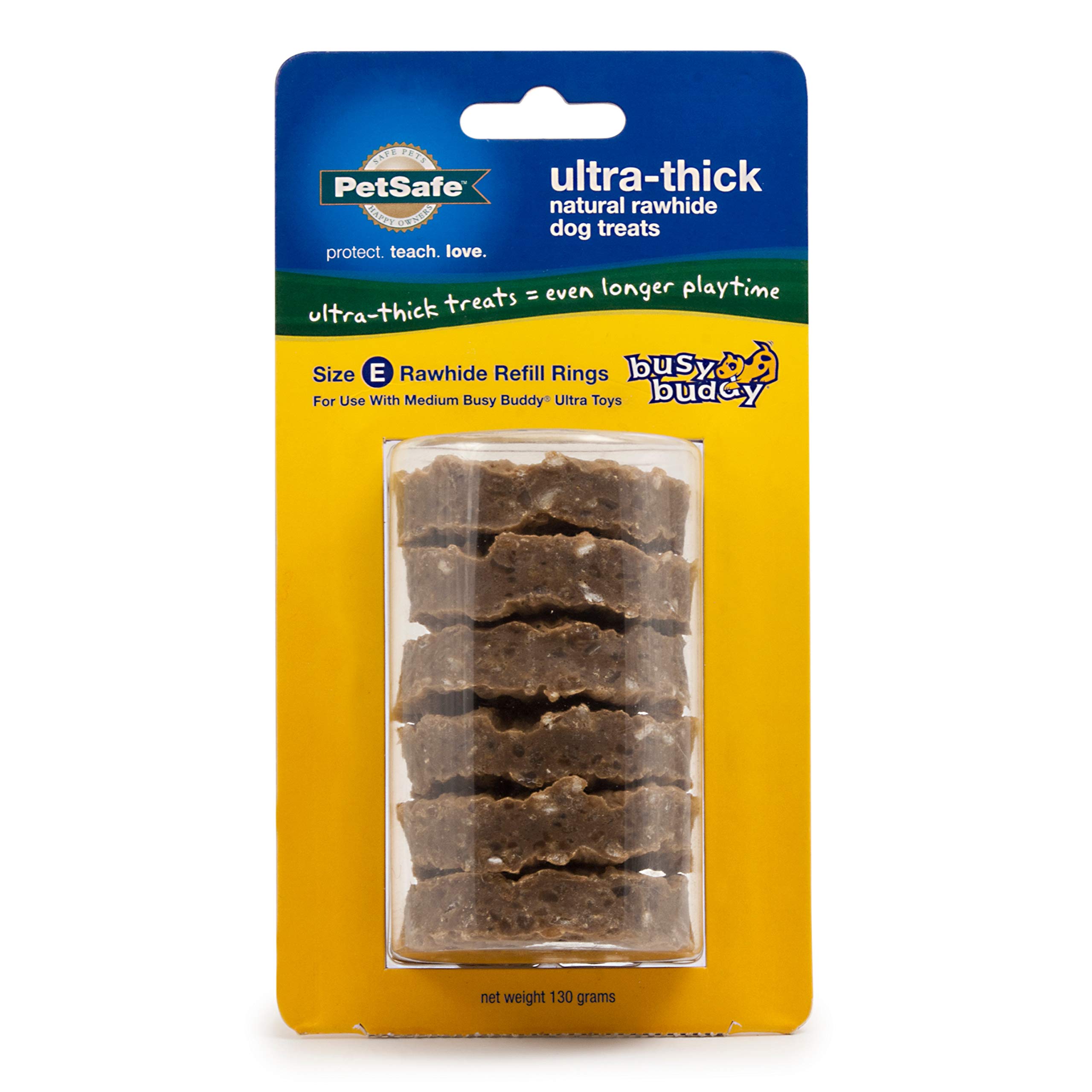 PetSafe Ultra-Thick Natural Rawhide Dog Treats for Busy Buddy Ultra Dog Toys β 6 Rings Included β Small Size E
