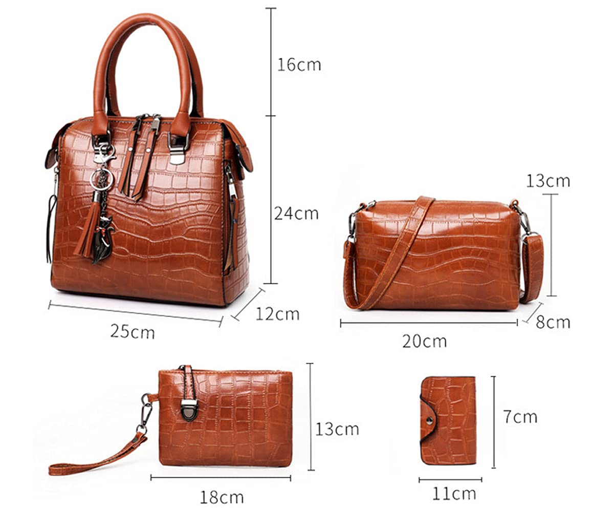 Women Handbag PU Leather Top Handle Satchel Shoulder Bags Messenger Tote Bag for Ladies 4 Pcs Set-Red
