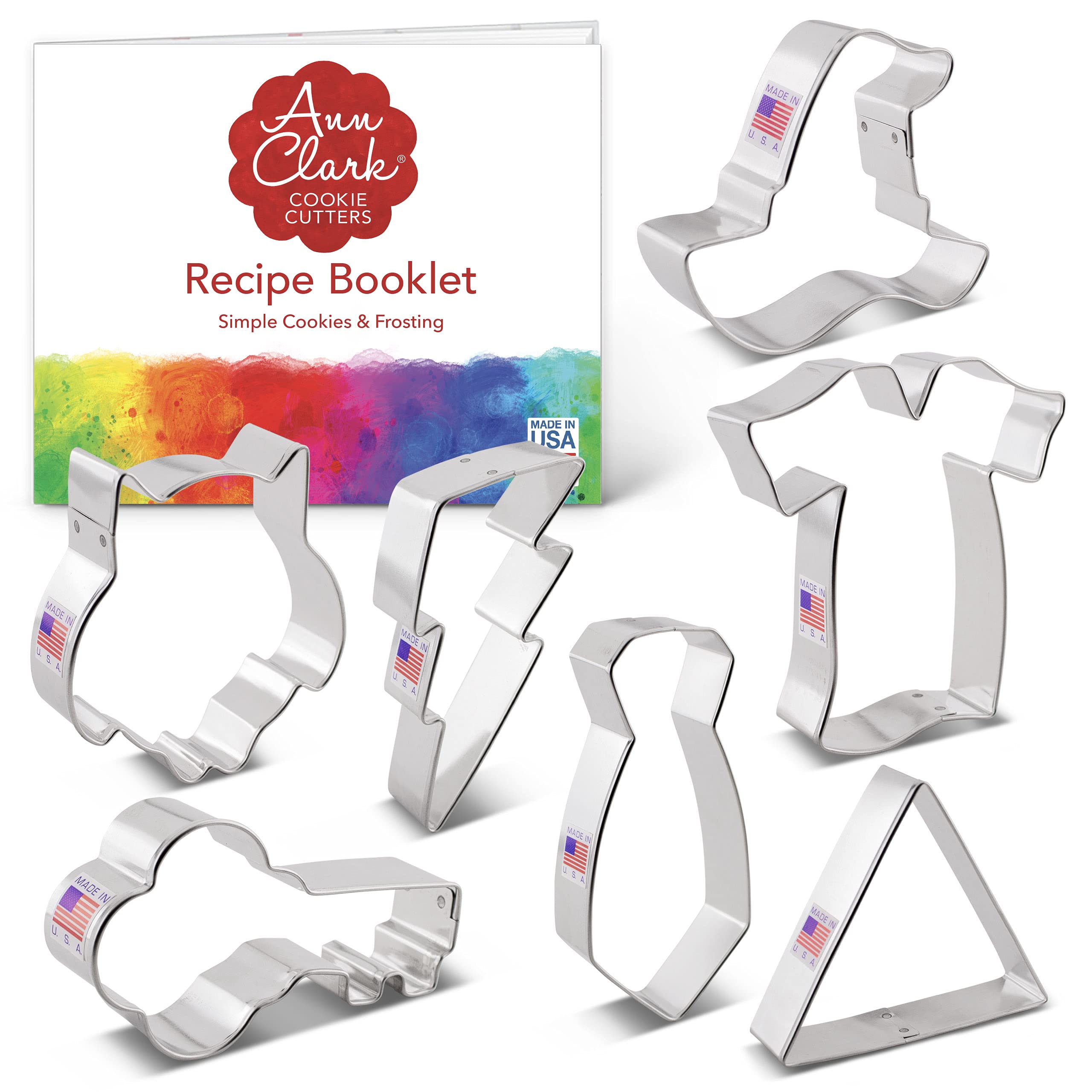 Witchcraft and Wizardry Cookie Cutters 7-Pc. Set Made in the USA by Ann Clark, Robe, Tie, Owl, Lightning Bolt, Witch's Hat, and more