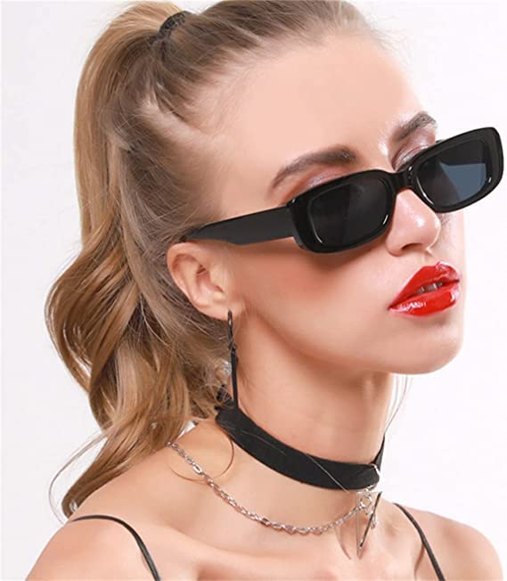 SORVINO Rectangle Sunglasses for Women Men 90s Vintage Retro Sunglasses Square Frame Black Frame/Grey Lens