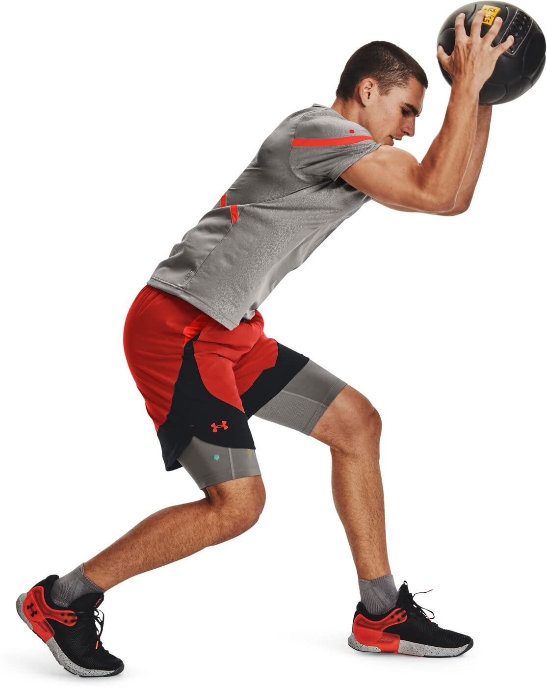 Under Armour Men's HIIT Woven Colorblock Shorts, Radiant Red (839)/Phoenix Fire, X-Large