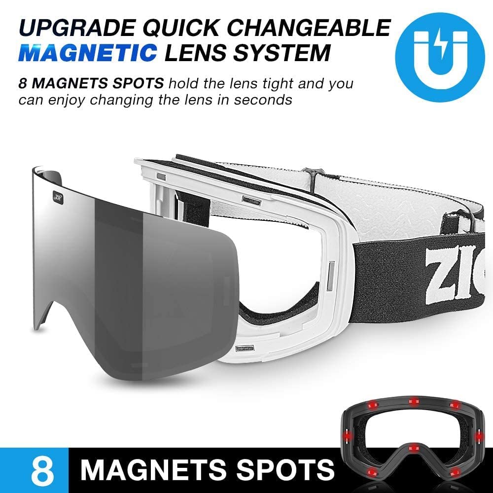 ZIONOR X11 Ski Goggles with Magnetic Interchangeable Cylindrical Lens Anti-Fog UV Protection and Ski Goggles Bag
