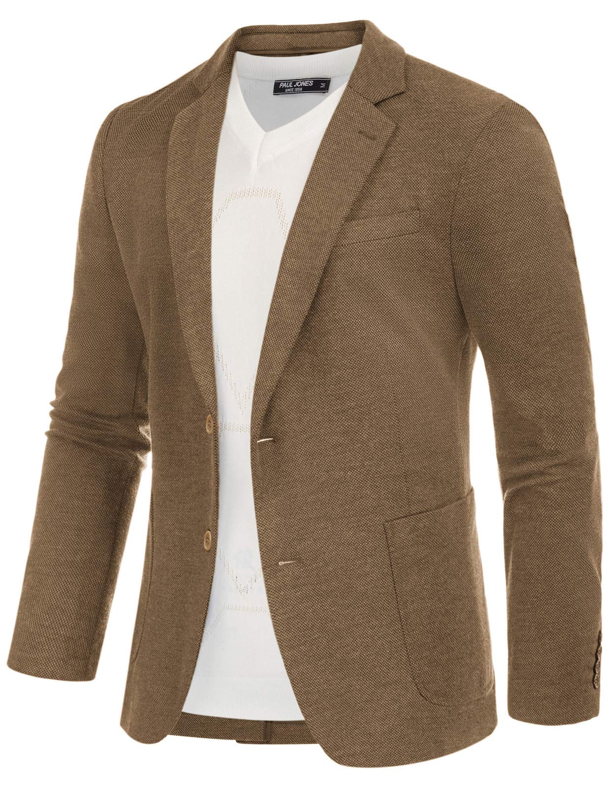 PJ PAUL JONES Casual Blazer Jackets for Men Two Button Lightweight Knit Sport Coat Men Brown L
