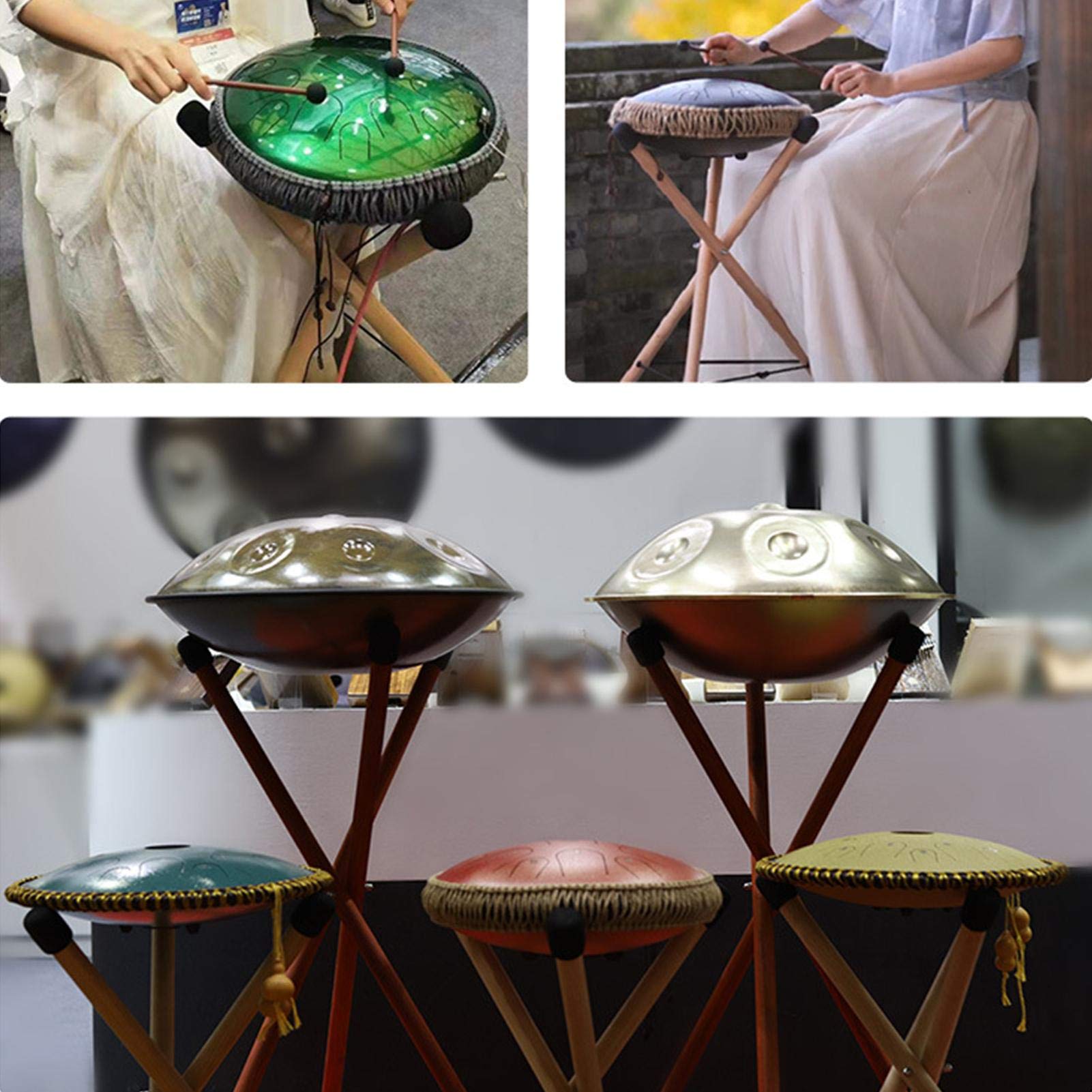 Xinrimoy Steel Tongue Drum Stand, Adjustable Solid Wood Steel Drum Tripod Base, Drum Rack Ideal for 10 to 22 Inch Drum Percussion Instrument