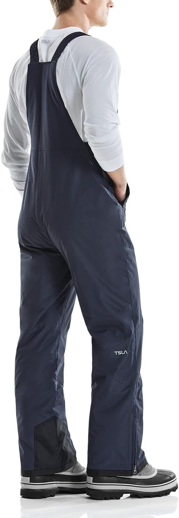 TSLA Men's Winter Snow Bibs, Waterproof Insulated Snowboard Overalls, Ripstop Windproof Ski Pants, Winter Ski Snow Overall Charcoal Blue, Large