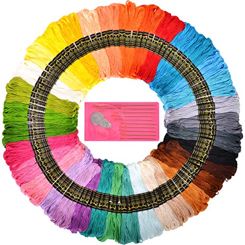 Premium 105 Embroidery Thread Skeins - Friendship Bracelet String β Perfect Embroidery Floss Kit for Beginners β Set of 10 Gold Eye Needles and 1 Threader Included β DMC Color Card Included (105)