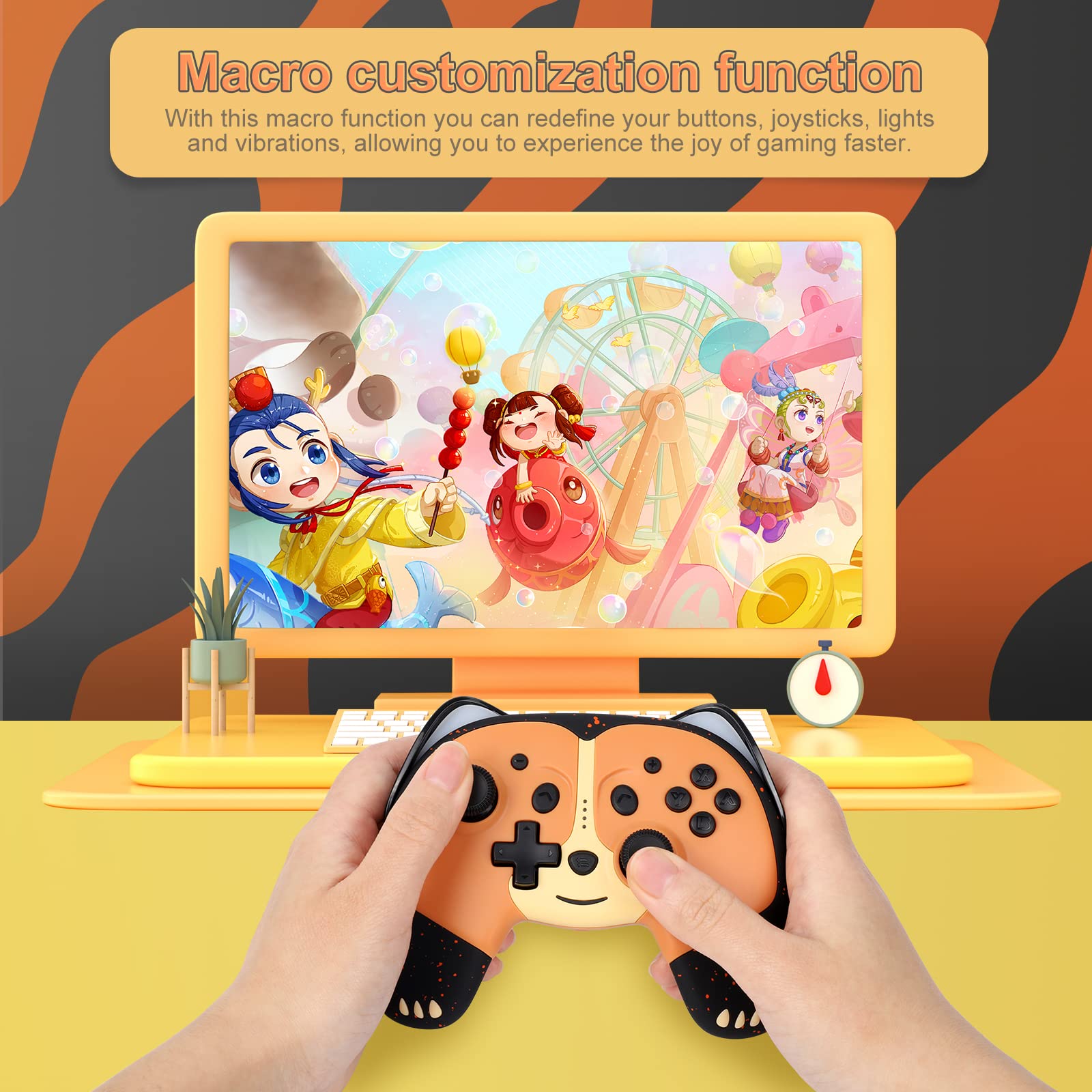 Wireless Controller for Nintendo Switch, PowerLead Cute Pro Controller for Switch, Kawaii Cartoon Gamepad Compatible with Switch Lite/OLED with Wake-up Function, Turbo Vibration and Breathing Light