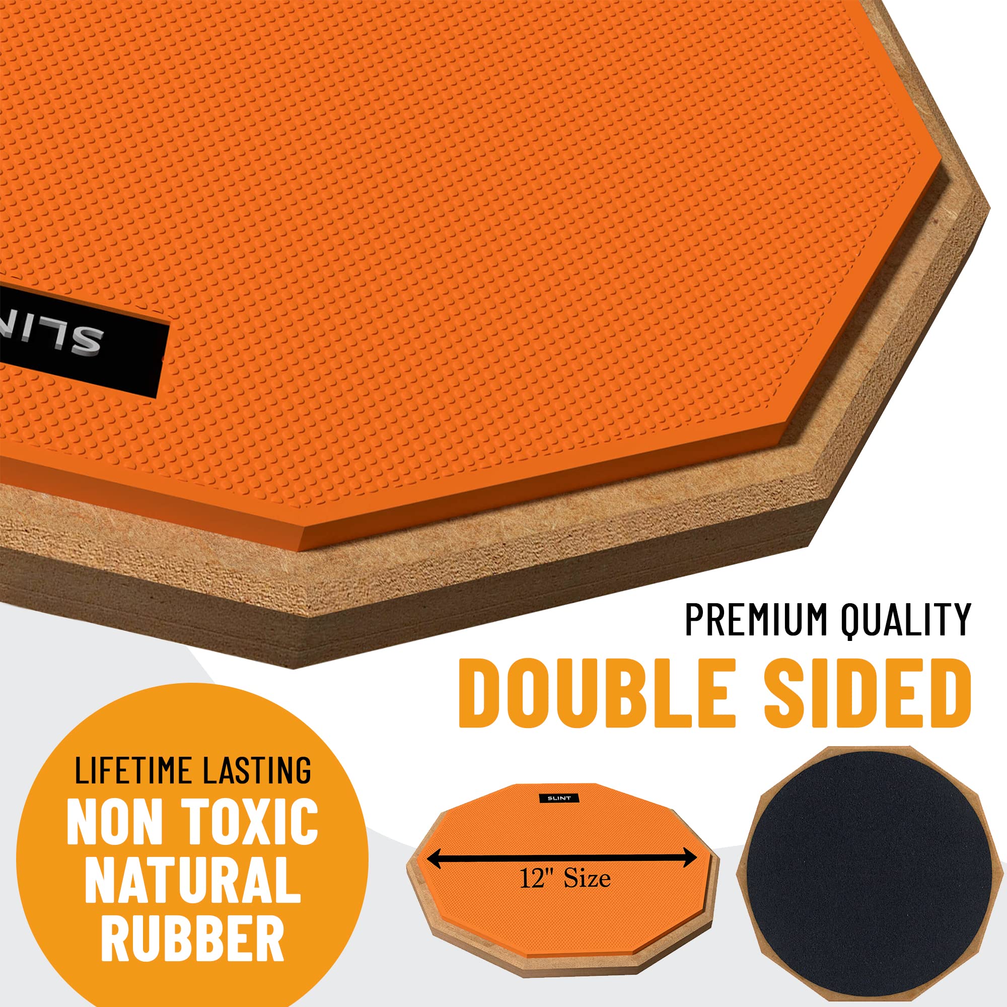 SLINT Drum Practice Pad, 12" Drum Pad 2 Surfaces - Double-Sided Practice Drum Pad Set, Practice Pad for Drumming - Snare Drum Practice Pad - Drum Pad For Kids (Drum Pad with Sticks)