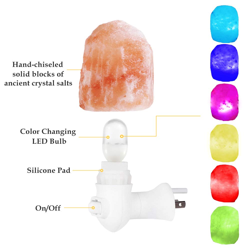 WAYNEWON Natural Himalayan Salt Lamp, Plug in Hand Carved Crystal Night Light – Best Living Room, Bathroom, Hallway Light [2 Color Bulbs]