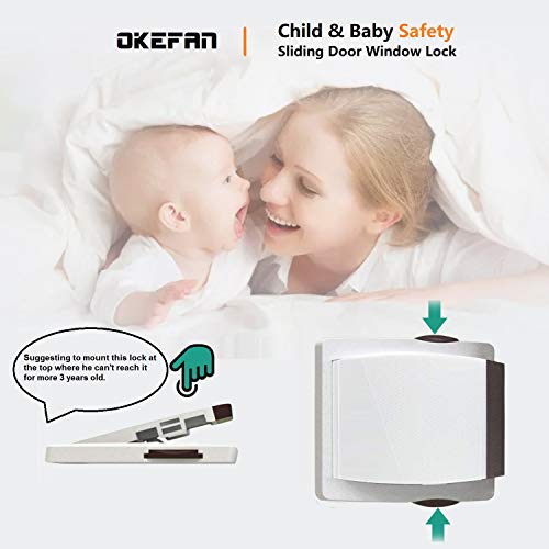 Sliding Glass Door Child Lock - OKEFAN 4 Pack Baby Safety Slide Window Locks for Kids Proof Patio Closet Doors No Drilling Tools Needed (Brown)