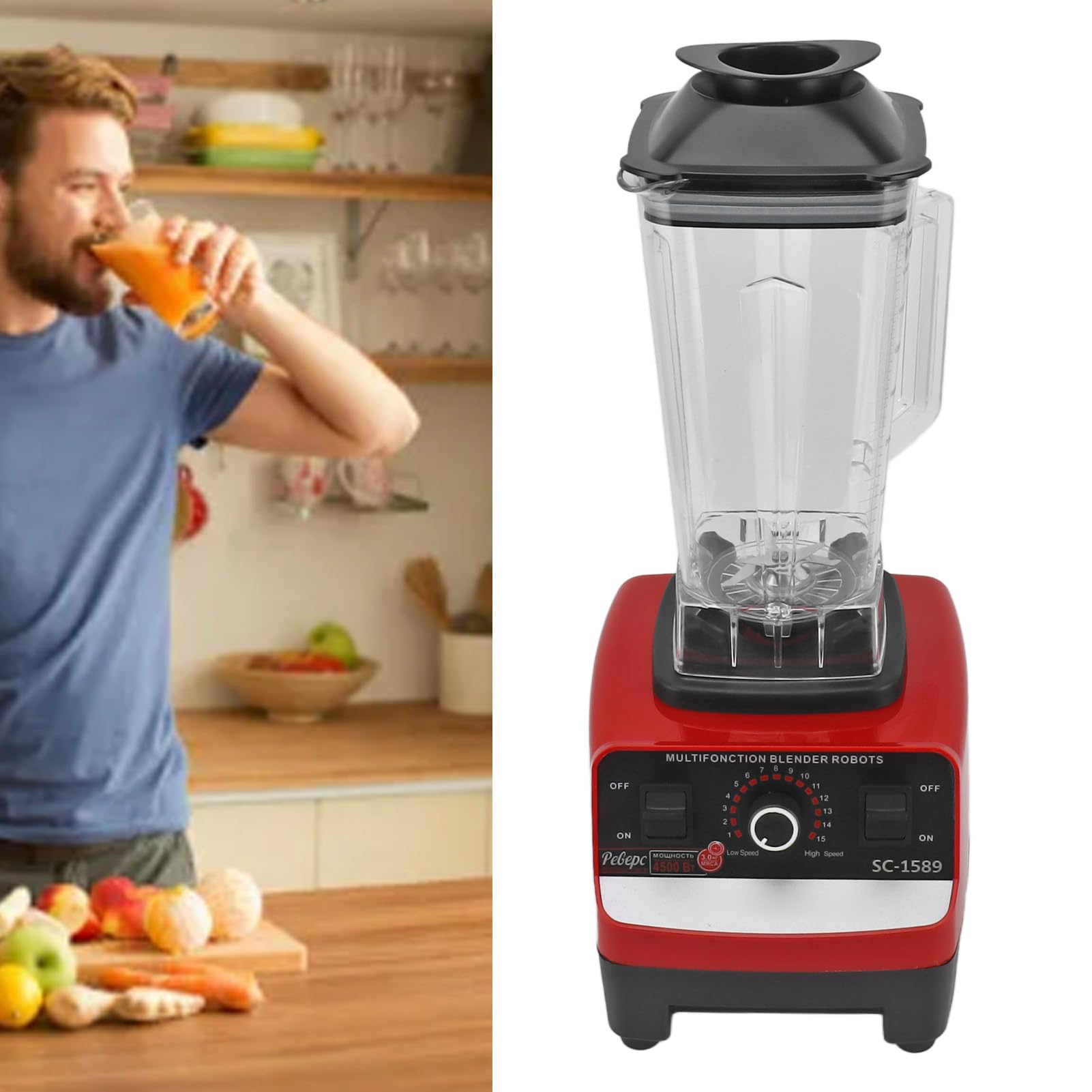 Portable Blender, 4500W Countertop Blender, Multi Function Food Processor with 6 Stainless Steel Blades 15 Speed Household Multi Function Food Processor for Meat Ice Fruit (US