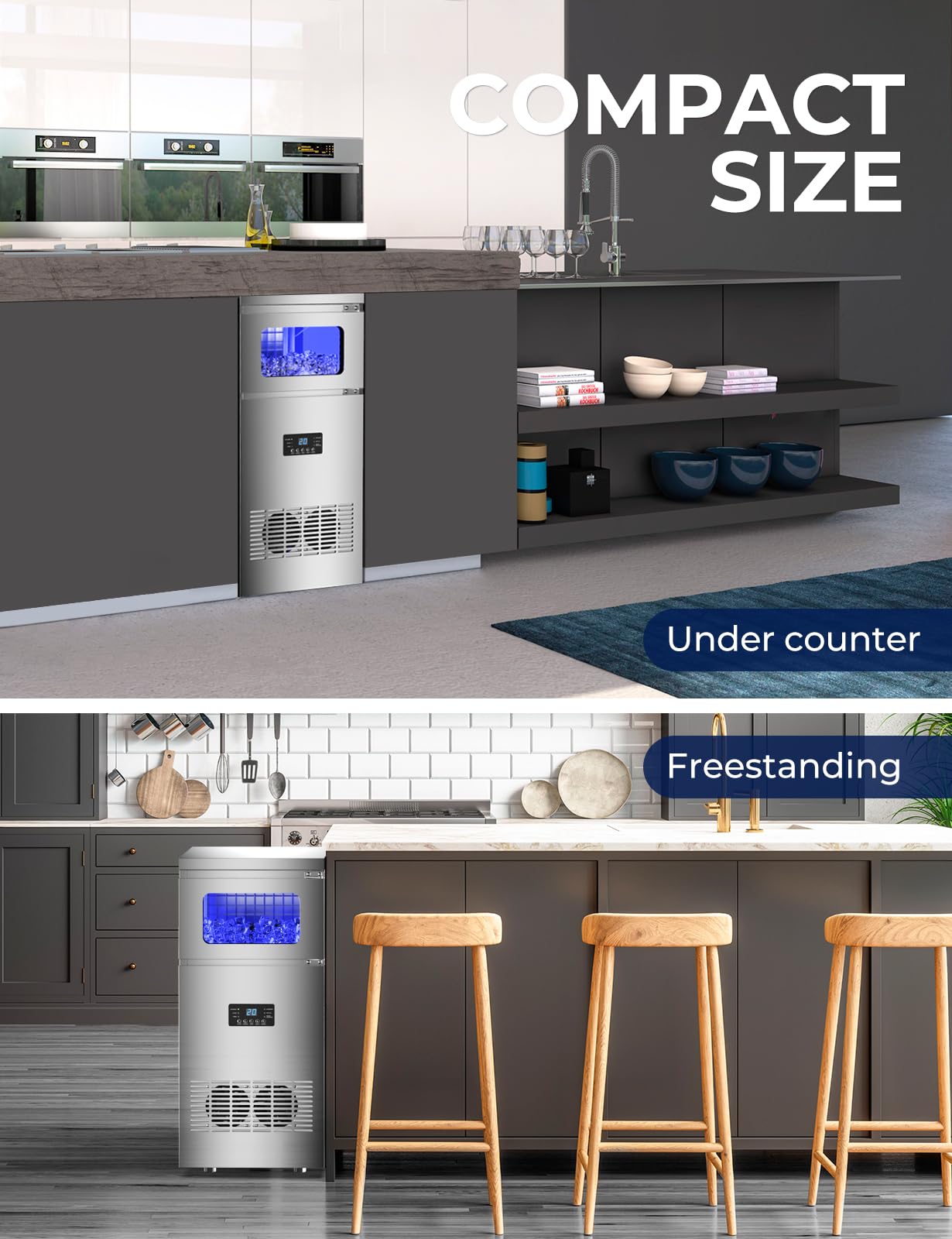 Pro Commercial Ice Maker Machine, 150lbs/24H Under Counter ice Machine with 36lbs Ice Storage Capacity, 50 Ice Cubes Stainless Steel Freestanding Ice Maker, Intelligent Operation, Automatic Cleaning