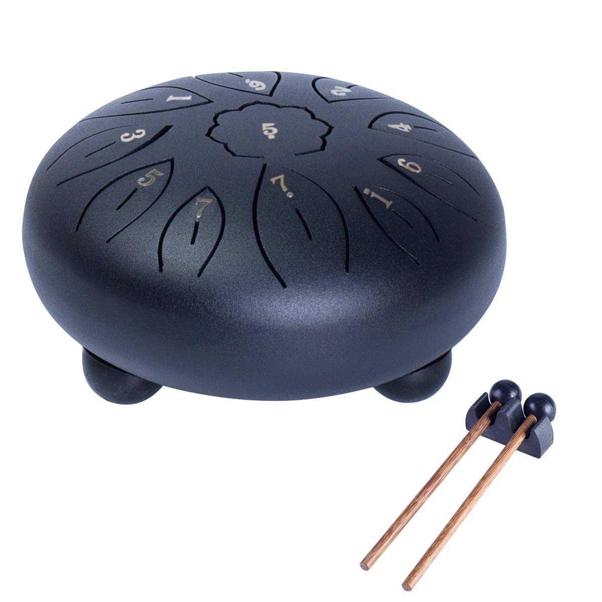 Steel Panda Drum Tank Drum Standard 11 Key 11 Notes 6 Inch Percussion Instrument with Drum Mallets and Carry Bag (11 notes, Matte Black)