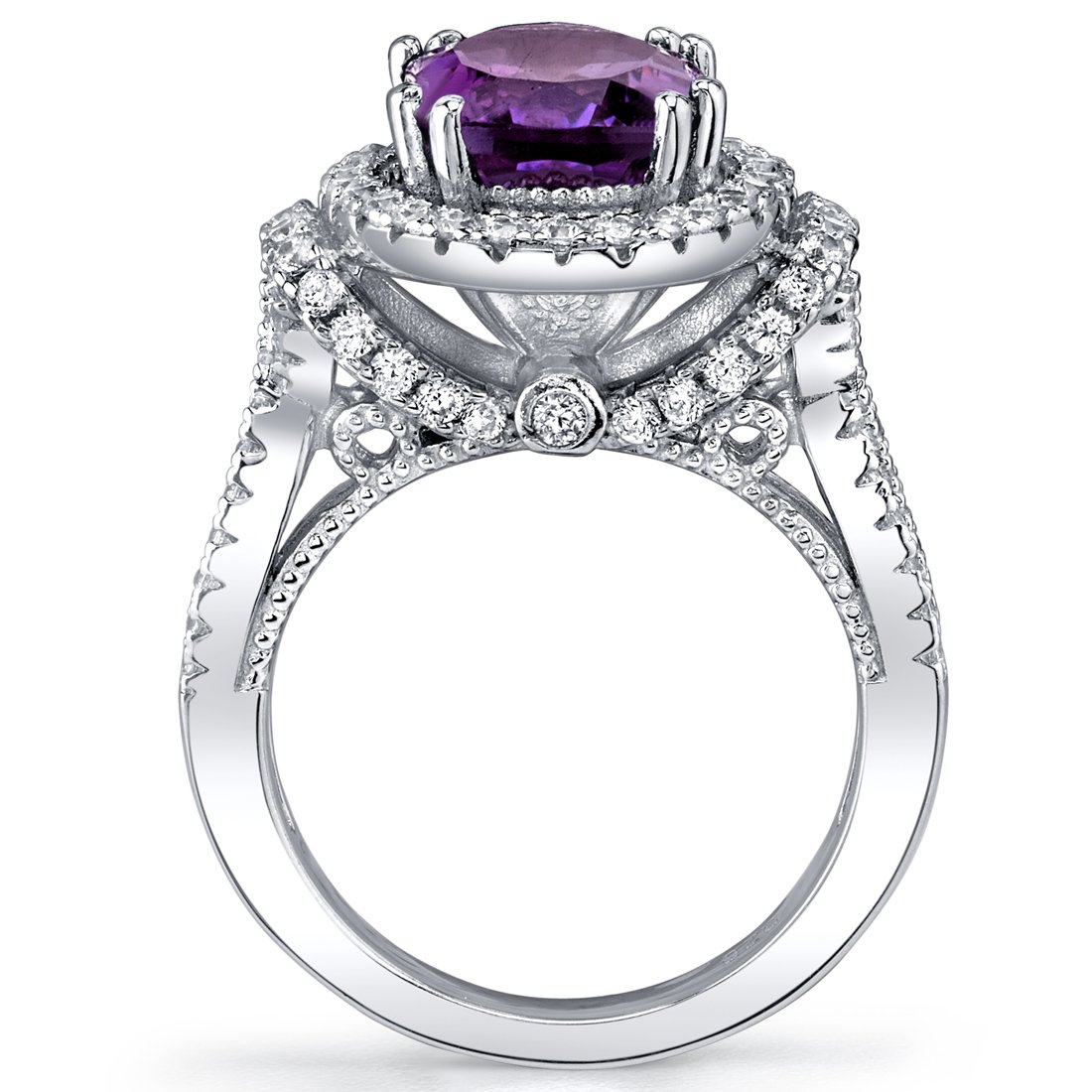 PEORA Amethyst Gallery Ring for Women 925 Sterling Silver, Genuine Gemstone Birthstone, Large 2.25 Oval Shape 10x8mm, Size 7