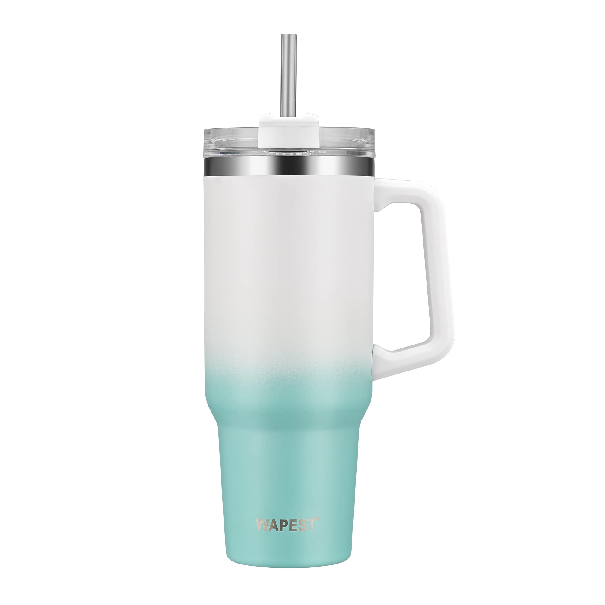 WAPEST 40 oz Tumbler with Handle - Insulated Tumbler with Straw Lid - Stainless Steel Insulated Water Bottle Travel Coffee Mug - Keeps Drinks Cold up to 36 Hours, BPA Free - White&Blue