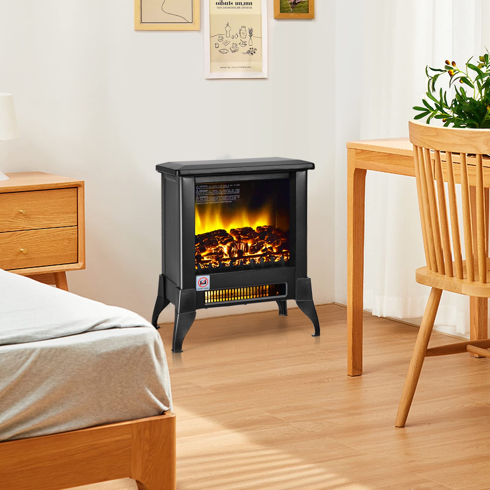 Tangkula 18 Inches Electric Fireplace Stove, 1400W Freestanding Fireplace Heater w/Realistic Flame Effect, Adjustable Temperature, Overheat Protection, Quiet Operation, Space Heater for Indoor Use