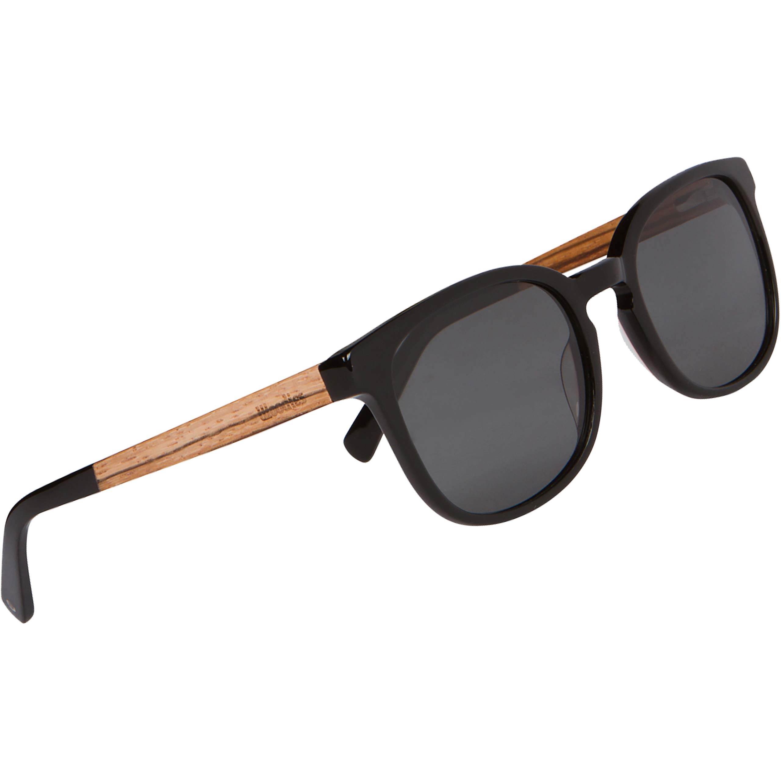 Woodies Zebra Wood Vintage One Bridge Polarized Style Black Sunglasses | Wooden Gift Box | 100% UVA/UVB Ray Protection