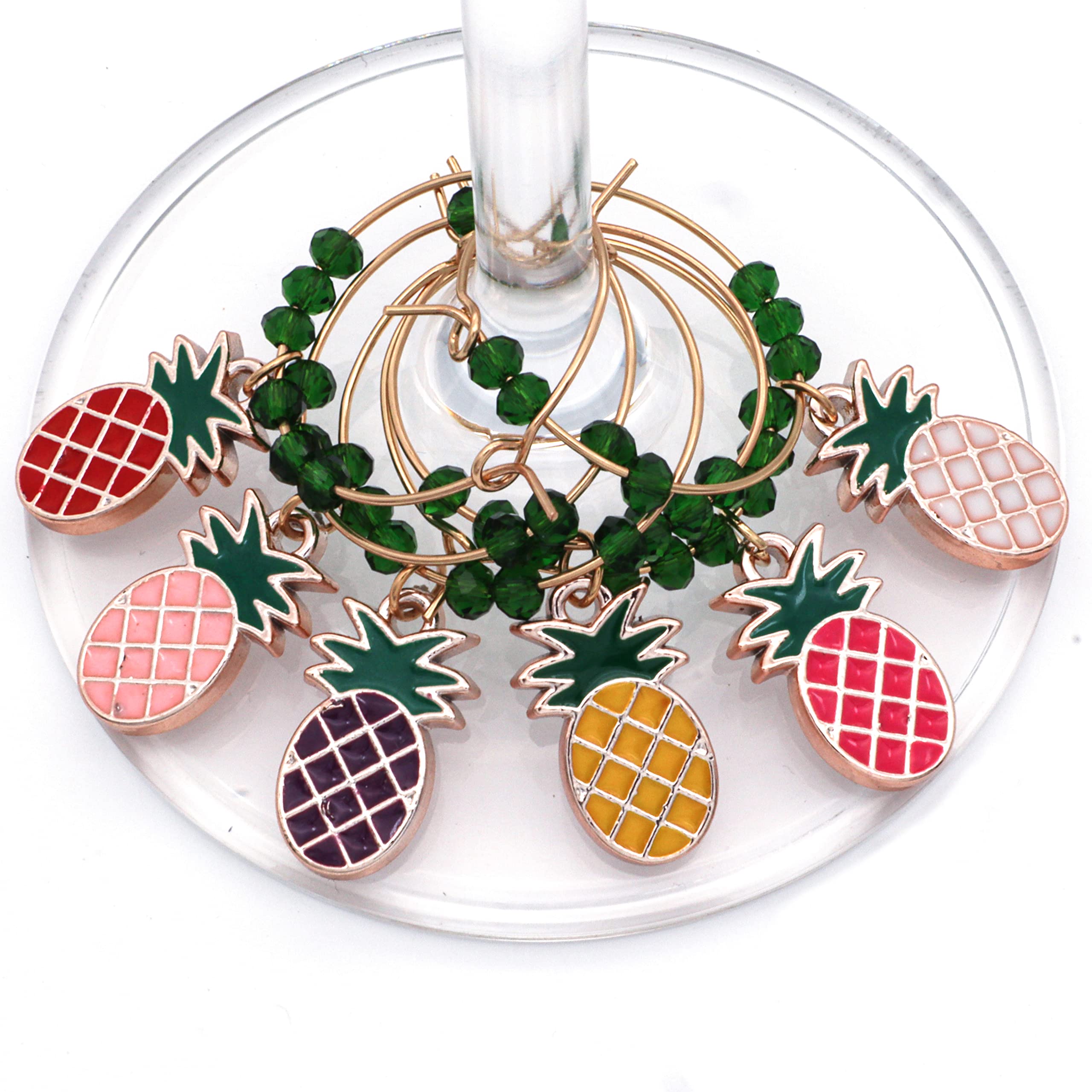 Pineapple Wine Charms, Set of 6 Pineapple Glass Markers, Pineapple Gift
