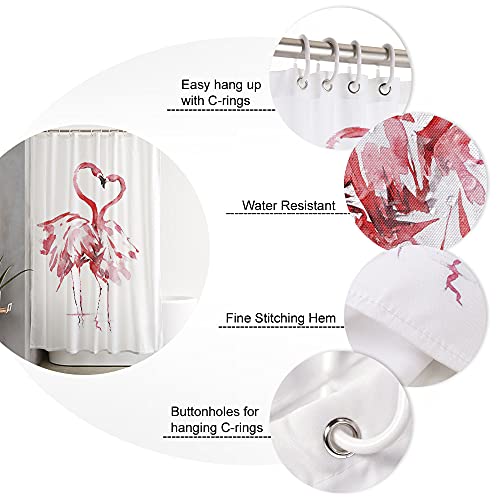 RainbowDay Shower Curtain Sets for Bathroom Decor with 12 Hooks, Valentine's Day Love Flamingo 72x72 Inch Bath Curtain Washable Shower Curtain for Bathtub