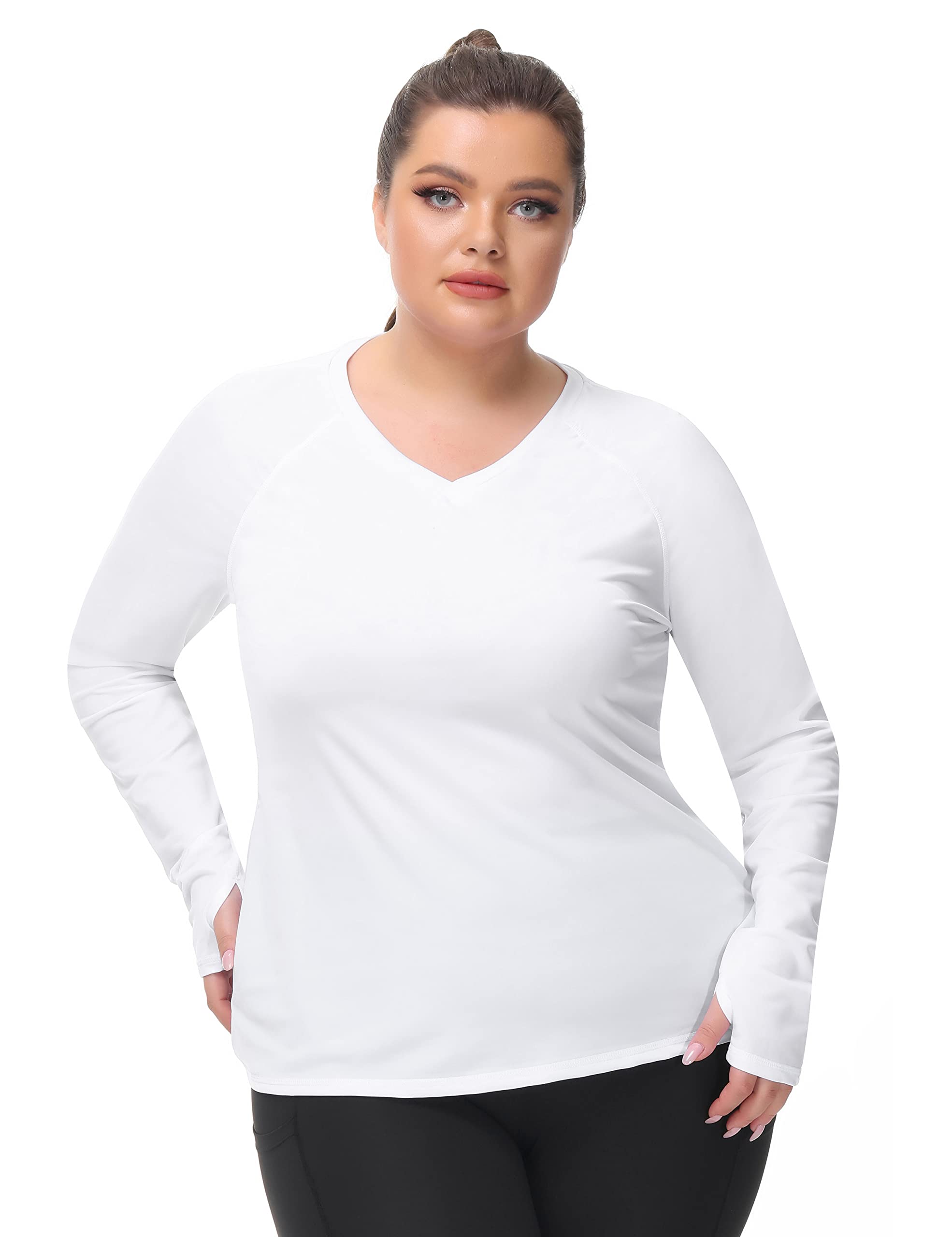 Women's Compression Shirt Dry Fit Long Sleeve Running Athletic T-Shirt Workout Tops 20W White