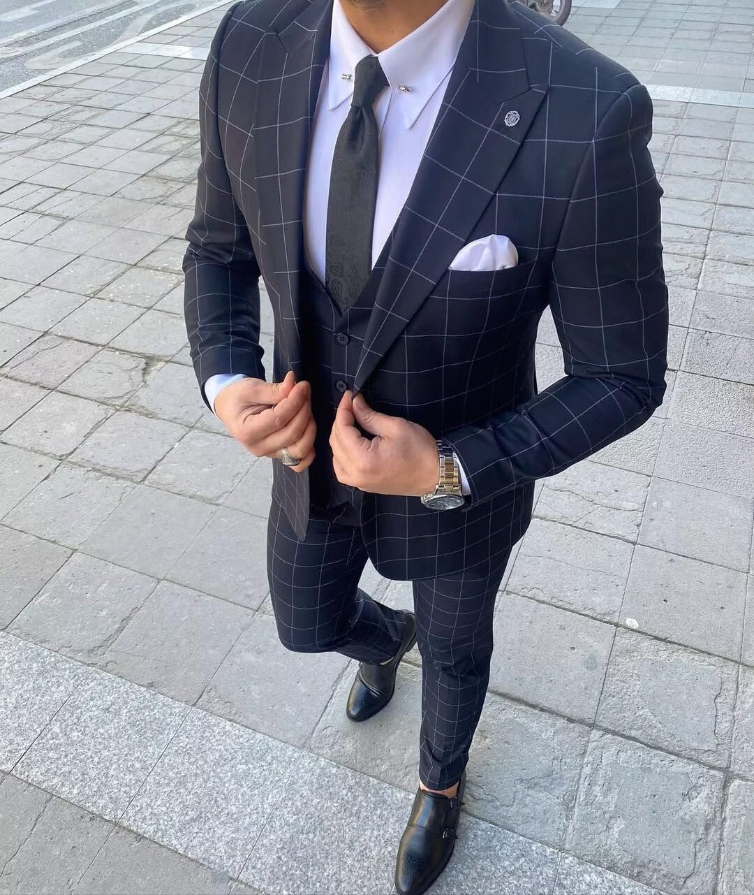 Plaid Suits for Men Hunt Green 3 Peice Checked Suits Slim Fit Suits Formal Wedding Dress Suits Size 4XL