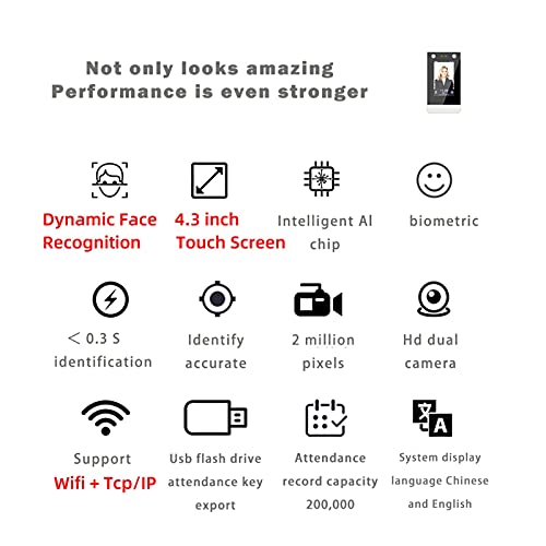 Time Machine Dynamic Face Recognition Access Control System WiFi Device 4.3 inch Touch Screen Facial Punch Card HD Camera Attendance (Color : with WiFi)
