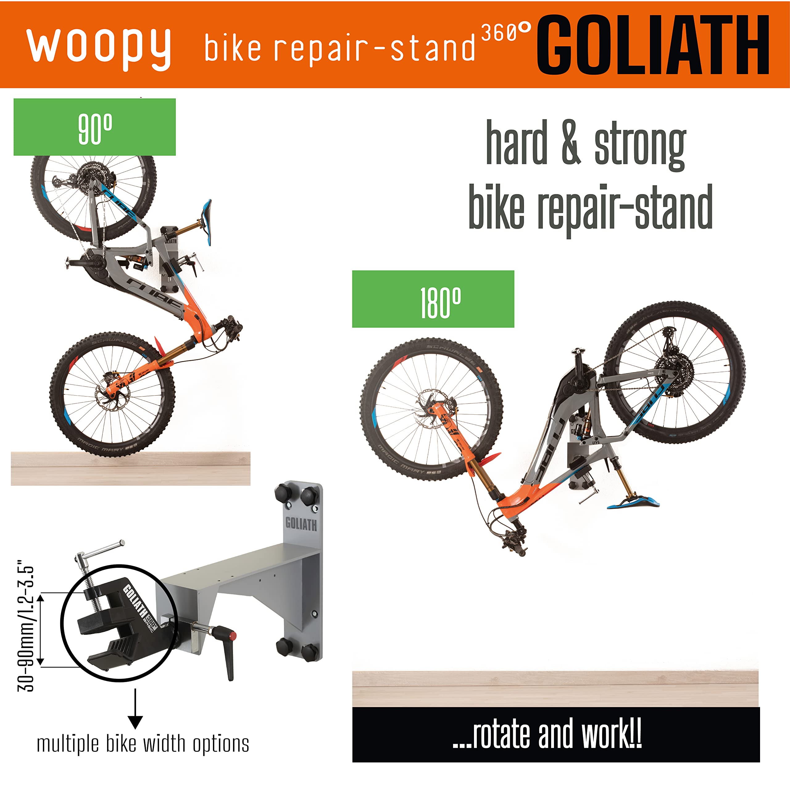 WOOPY Bike Wall Mount - Storage Bike Rack Garage or Home - Vertical Bicycle Hanger for Maintenance - Indoor or Outdoor Use Max. Load 132 Lbs,Goliath Space Wall