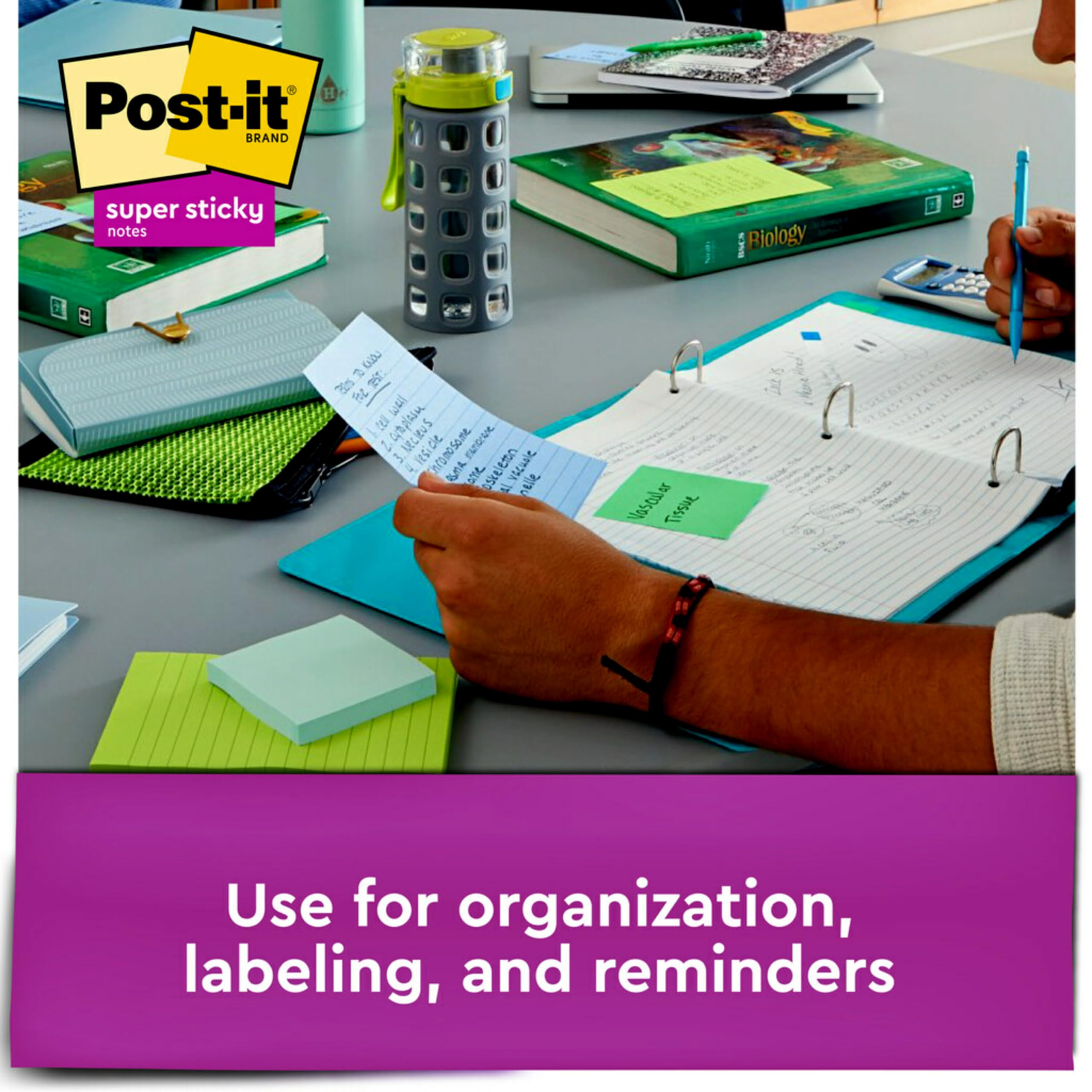 Post-it Super Sticky Recycled Notes, 4x6 in, 3 Pads, 2x the Sticking Power, Poptimistic, Bright Colors, 30% Recycled Paper (660-3SST)