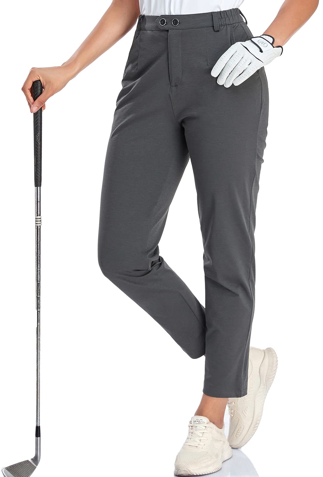 Women's Golf Pants Slim Fit Super Stretch Ladies Workout Yoga Dress Pants Casual Work Golf Athletic Clothes Apparel with Pockets Deep Grey