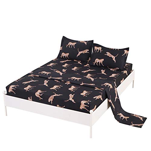 SDIII 3PC Leopard Bedding Sheet Sets Queen Size Animal Print Bed Sheets with Flat Fitted Sheet for Boys, Girls and Kids