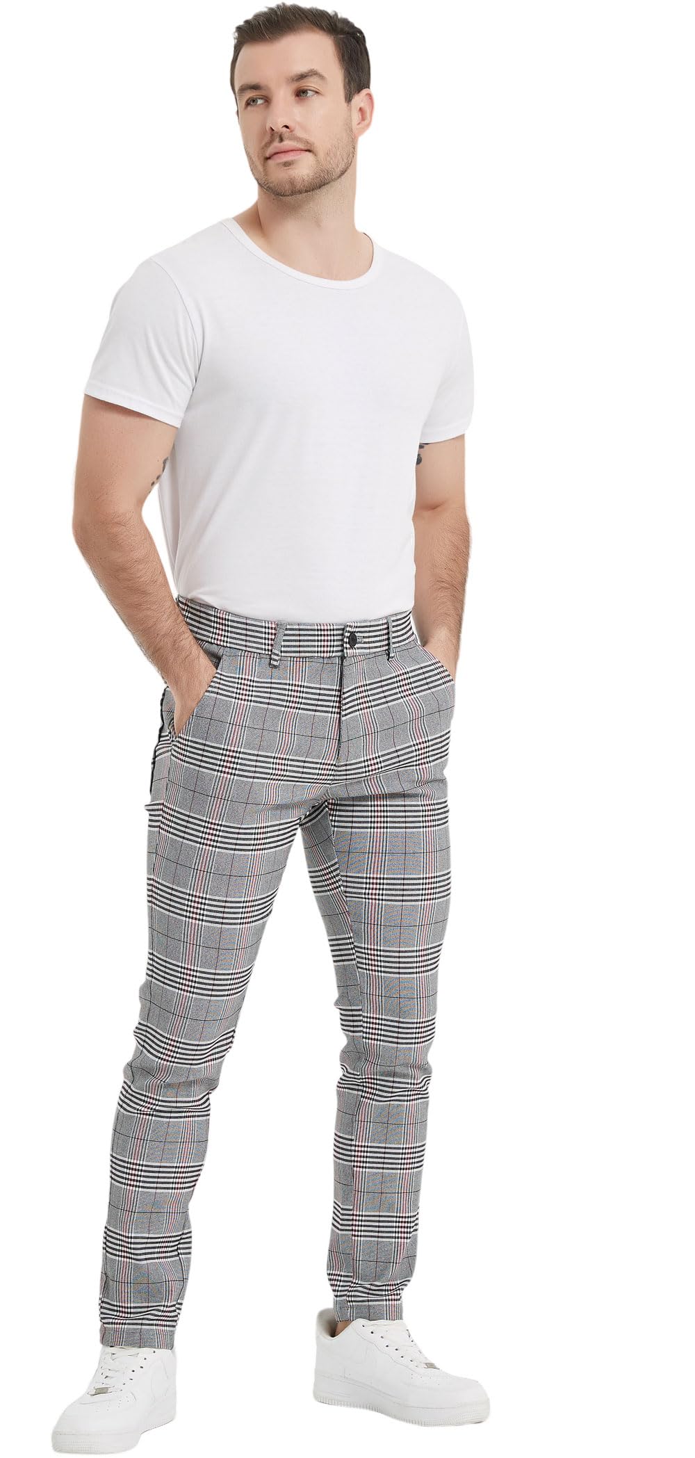 Plaid&Plain Men's Plaid Pants Skinny Dress Pants for Men Skinny Chino Pants Men 7301 Plaid-11-28X30