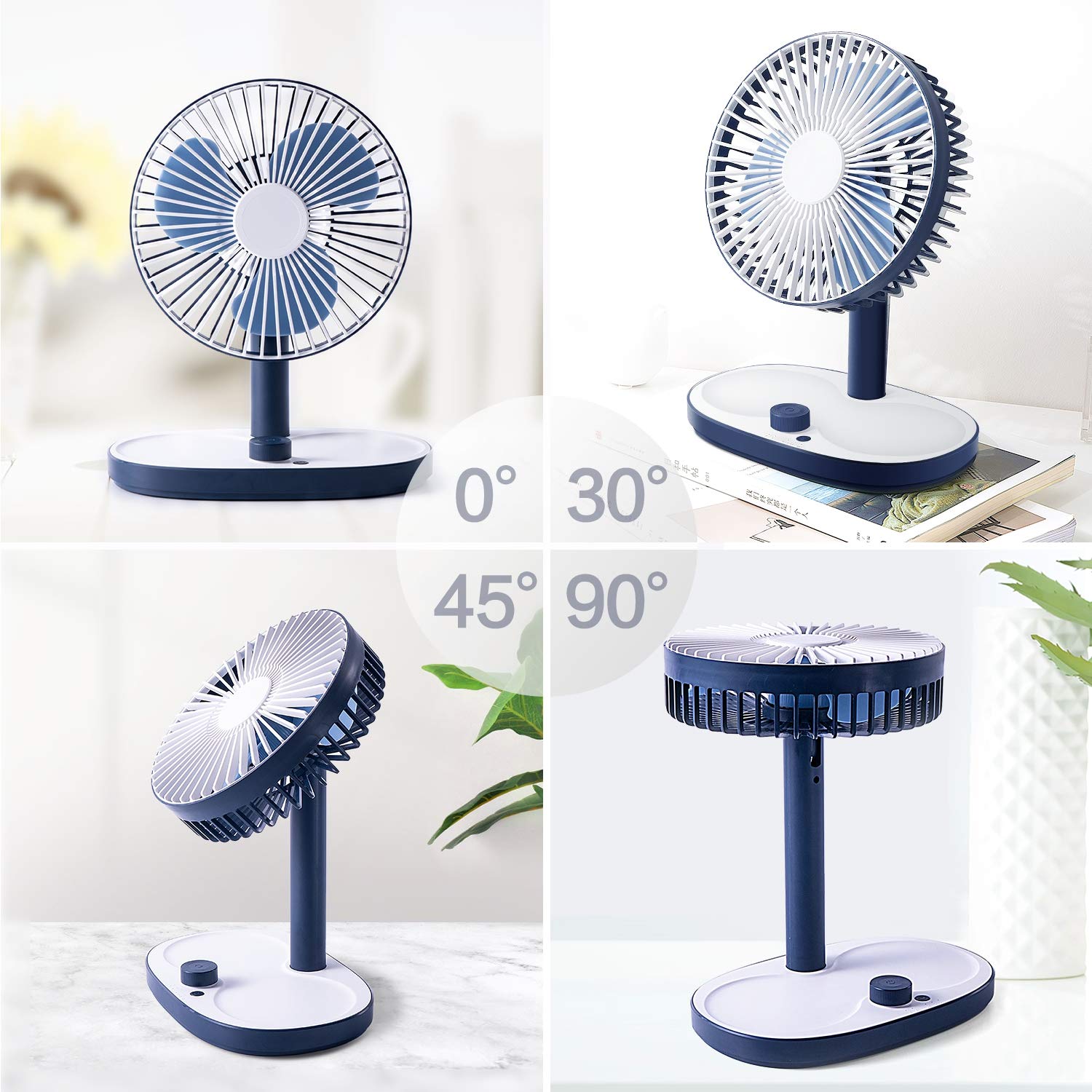 SmartDevil 6.5“ Small Desktop Fan, Personal Desk Fan With Storage Function, 2600mAh Battery Operated Table fan, Smart Timing Function, Stepless Speed Regulation, for Home, Office, Bedroom, Blue