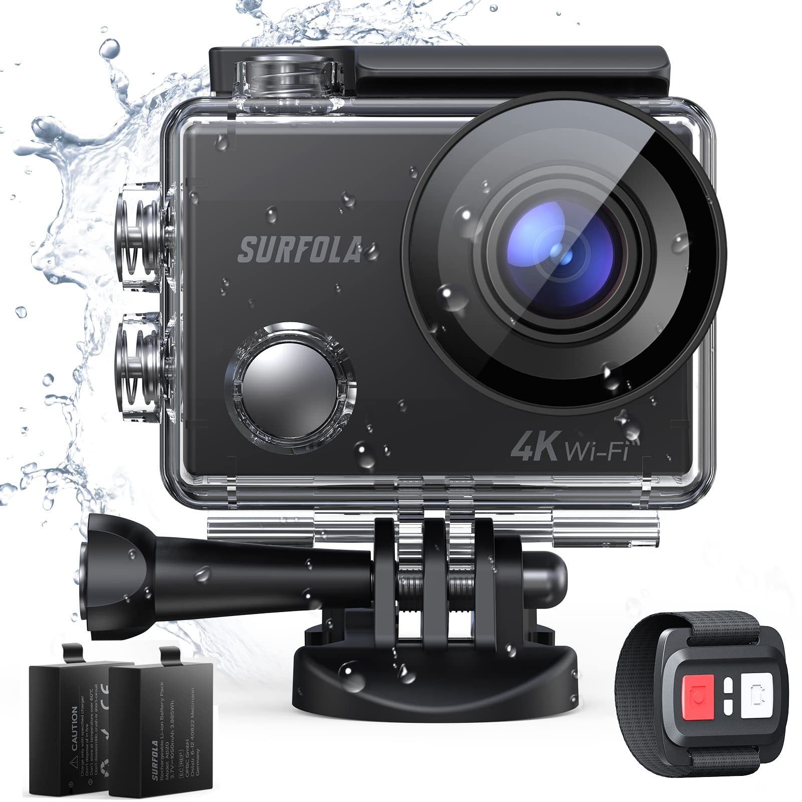 Surfola Action Camera - 4K 20MP WiFi Web Camera 131FT Underwater Camera with Remote Control Waterproof Camera 170 ° Wide Angle 2 Batteries and Mounting Accessories Kit SF300