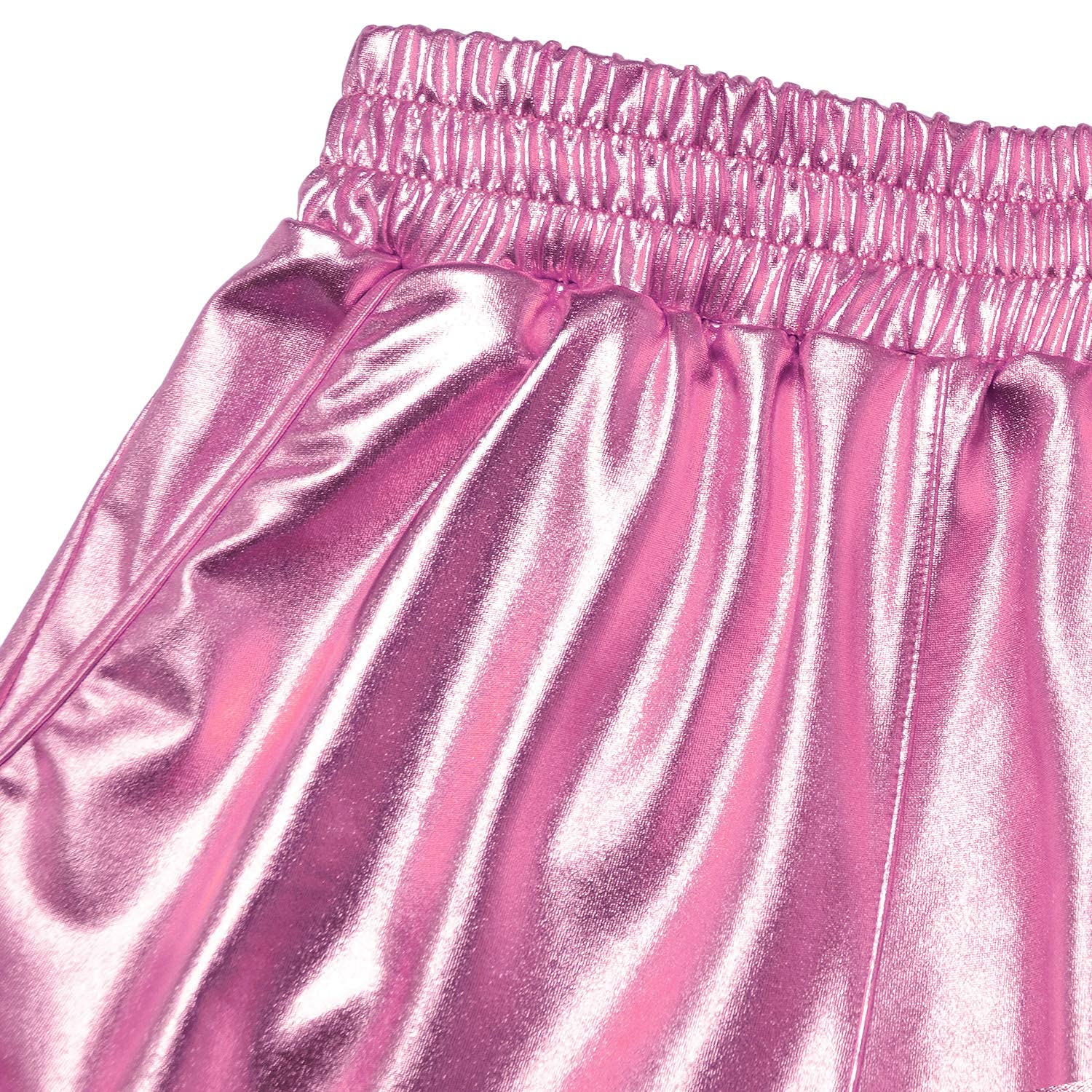 Pink Girls Metallic Gymnastics Shorts Rave Spandex Dance Shorts Shiny Hot Pants 6 7