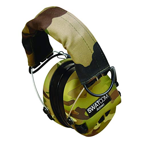 Swatcom Active8 Waterproof Military Spec Electronic Hearing Protection Headset - Headband (Carbon Fiber Cups - Black Leather Headband)