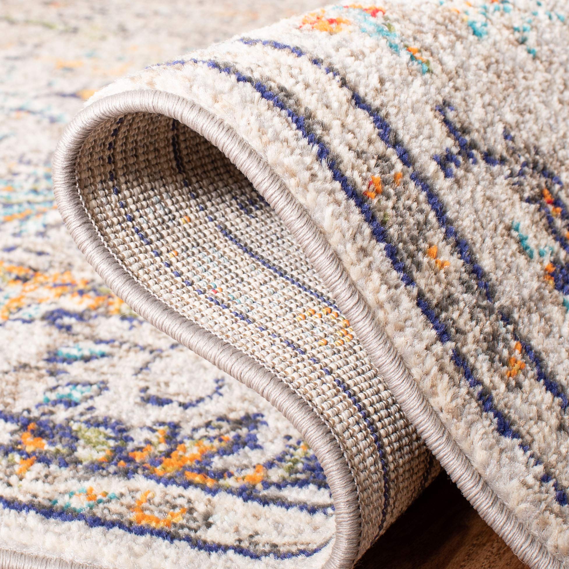SAFAVIEH Madison Collection Area Rug - 8' x 10', Grey & Light Blue, Boho Chic Medallion Distressed Design, Non-Shedding & Easy Care, Ideal for High Traffic Areas in Living Room, Bedroom (MAD447F)