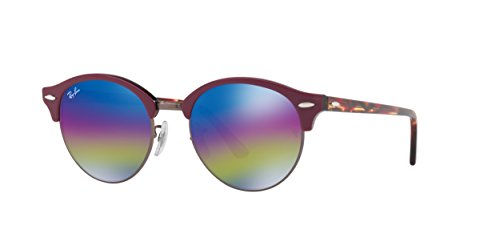 Ray-Ban RB4246 Clubround Round Sunglasses, Top Bordeaux On Transparent/Light Grey Mirrored Rainbow, 51 mm